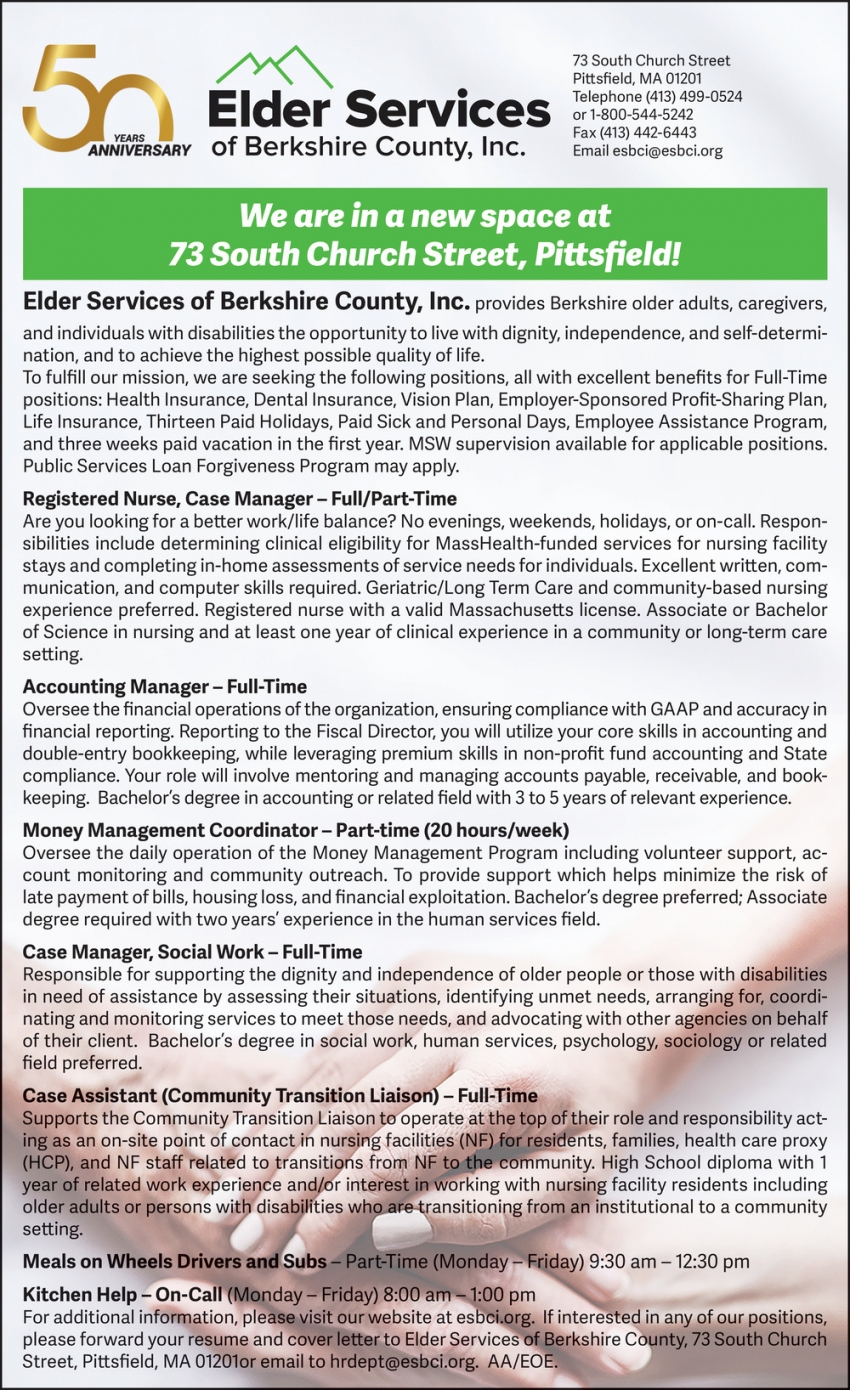 Accounting Manager, Elder Service of Berkshire County, Inc, Pittsfield, MA